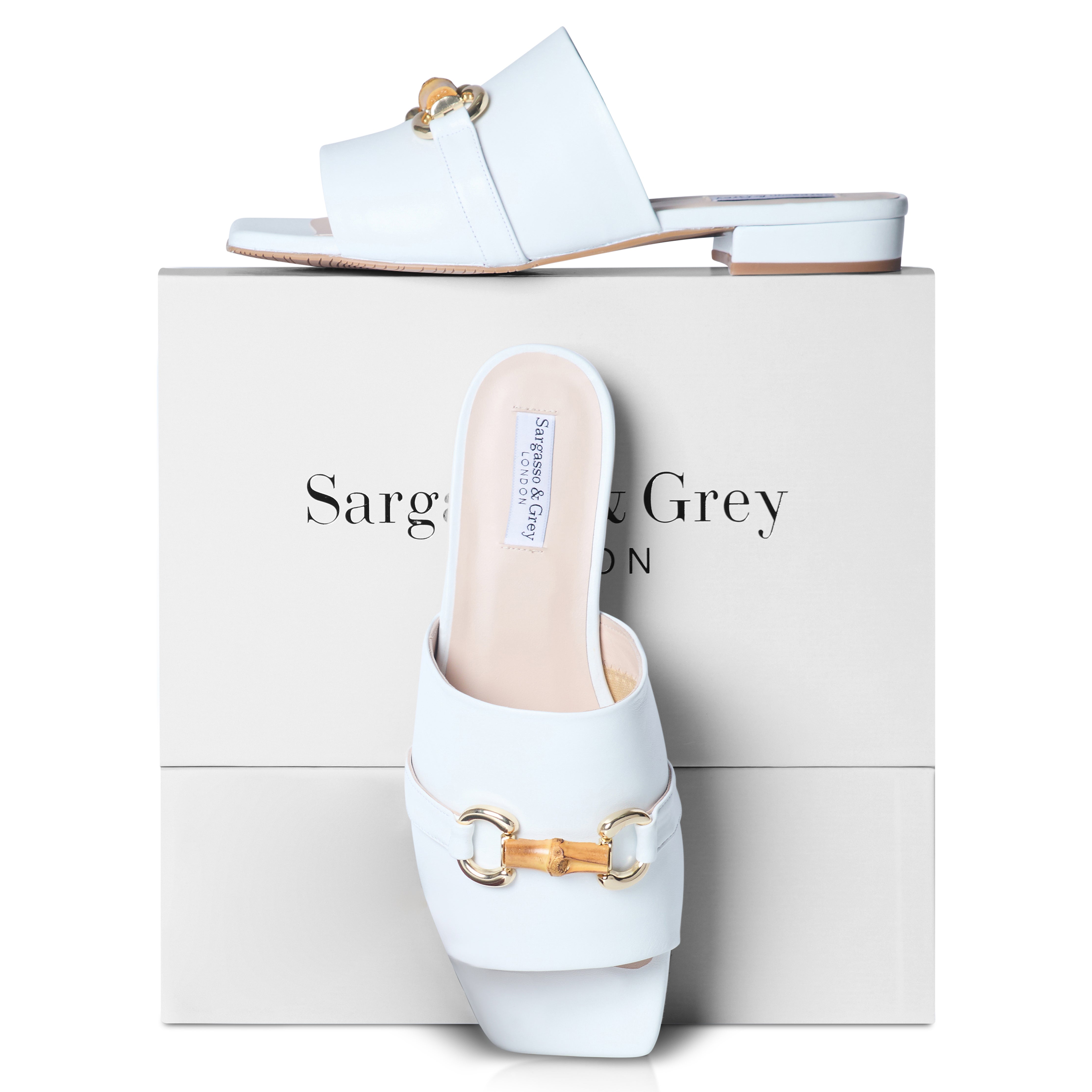 White Leather Extra Wide Width Sliders – Sargasso and Grey USA