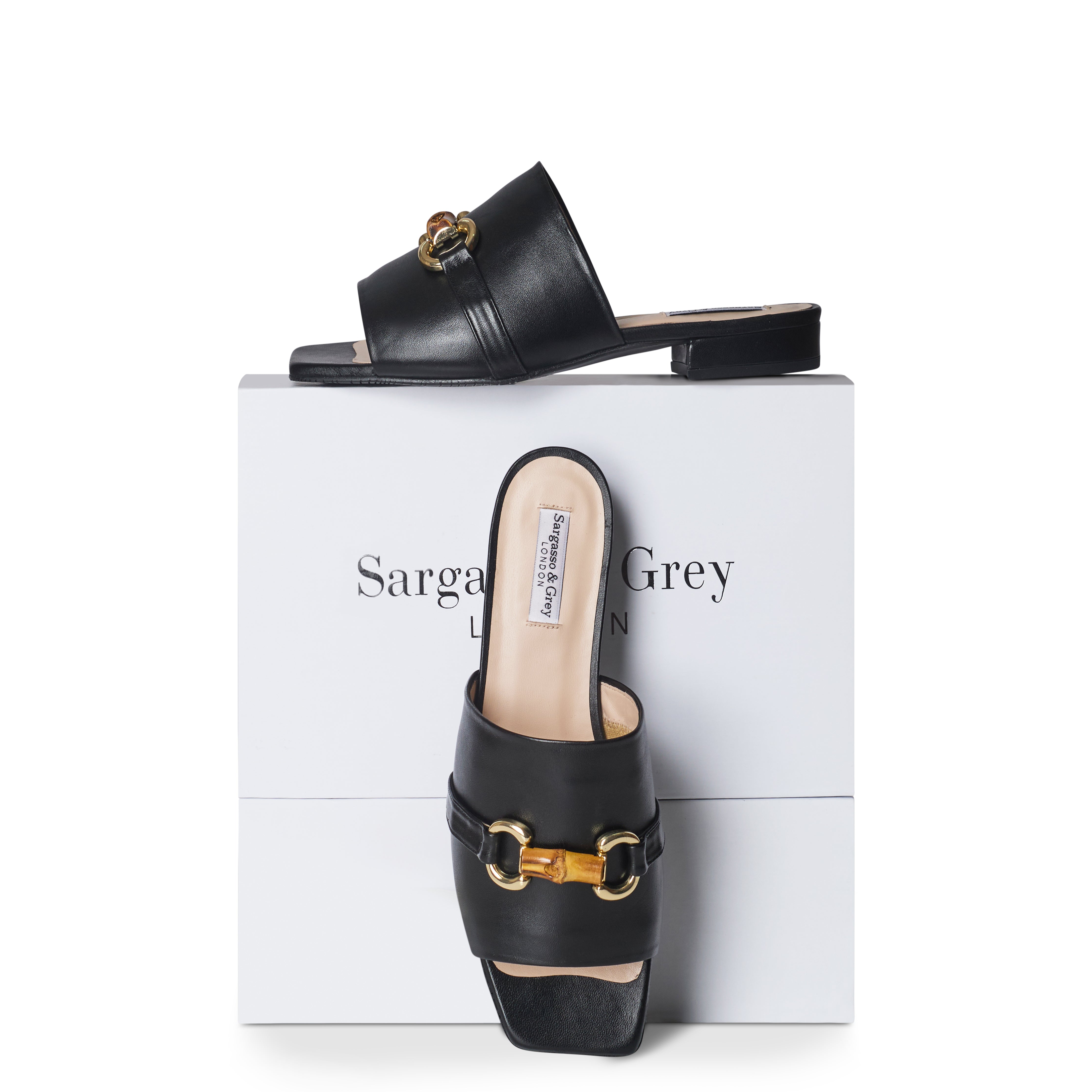 Black Leather Extra Wide Width Sliders – Sargasso and Grey USA