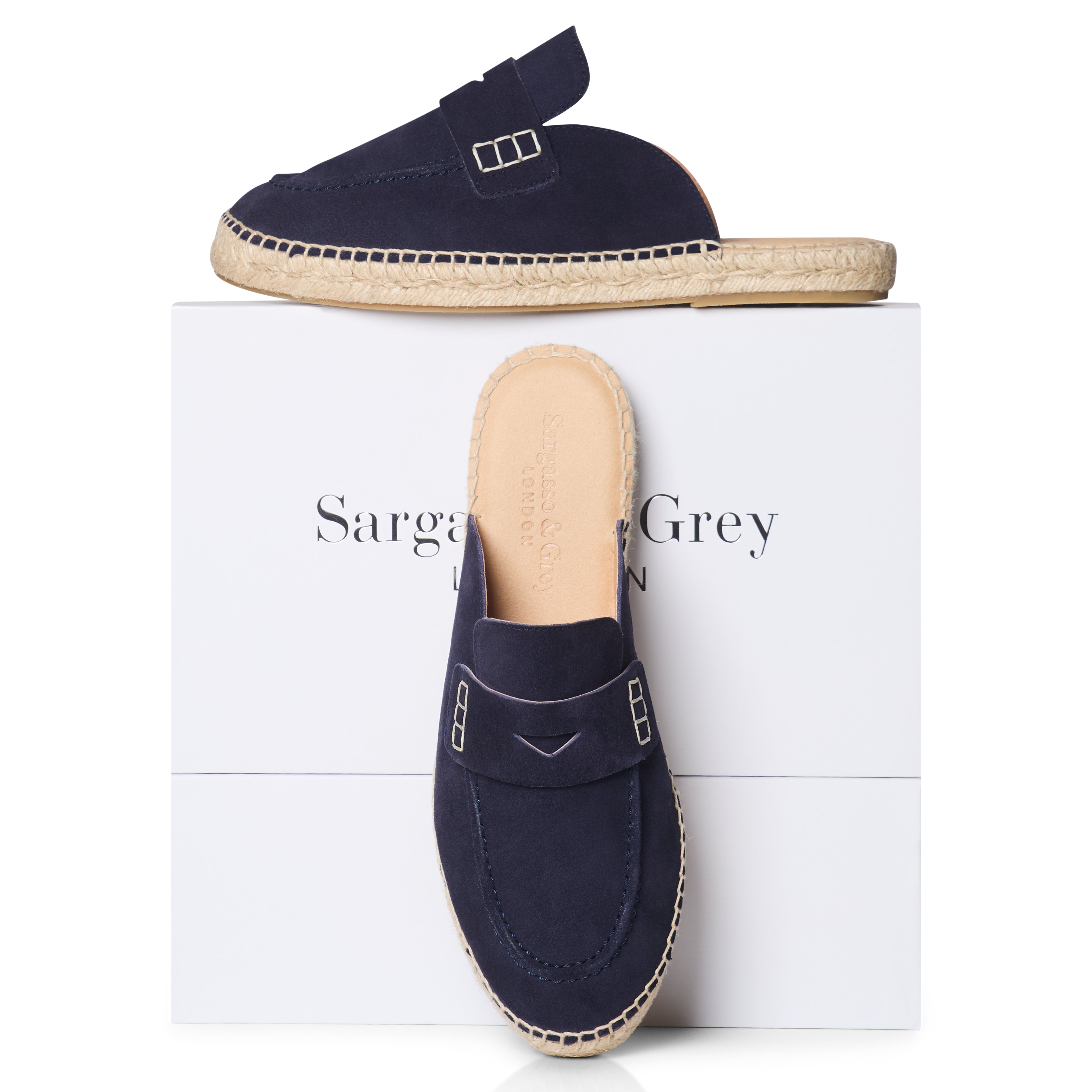 Wide Width Espadrille Loafer Sliders - Navy Suede – Sargasso and Grey USA